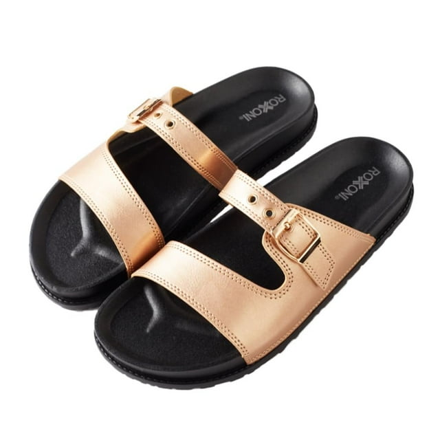 Roxoni Women's Open Toe Adjustable Strap Slide Sandals - Comfortable ...