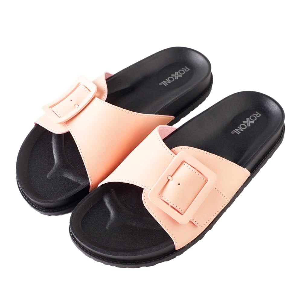Roxoni Women's Open Toe Big Adjustable Strap Slide Sandals - Stylish ...