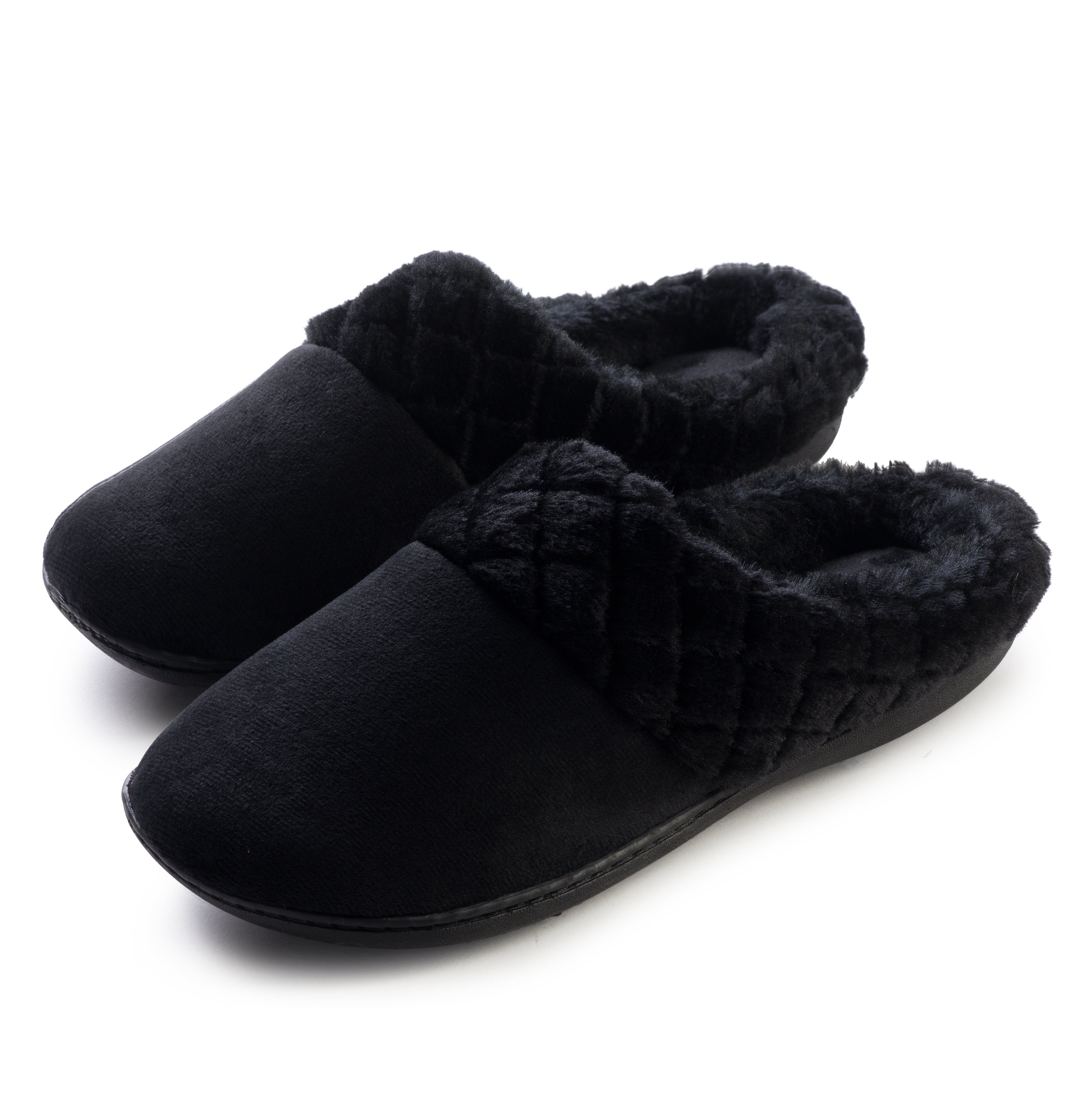 Roxoni Women's Suede Scuff Slippers with Diamond Faux Fur Cuff -sizes 5 ...