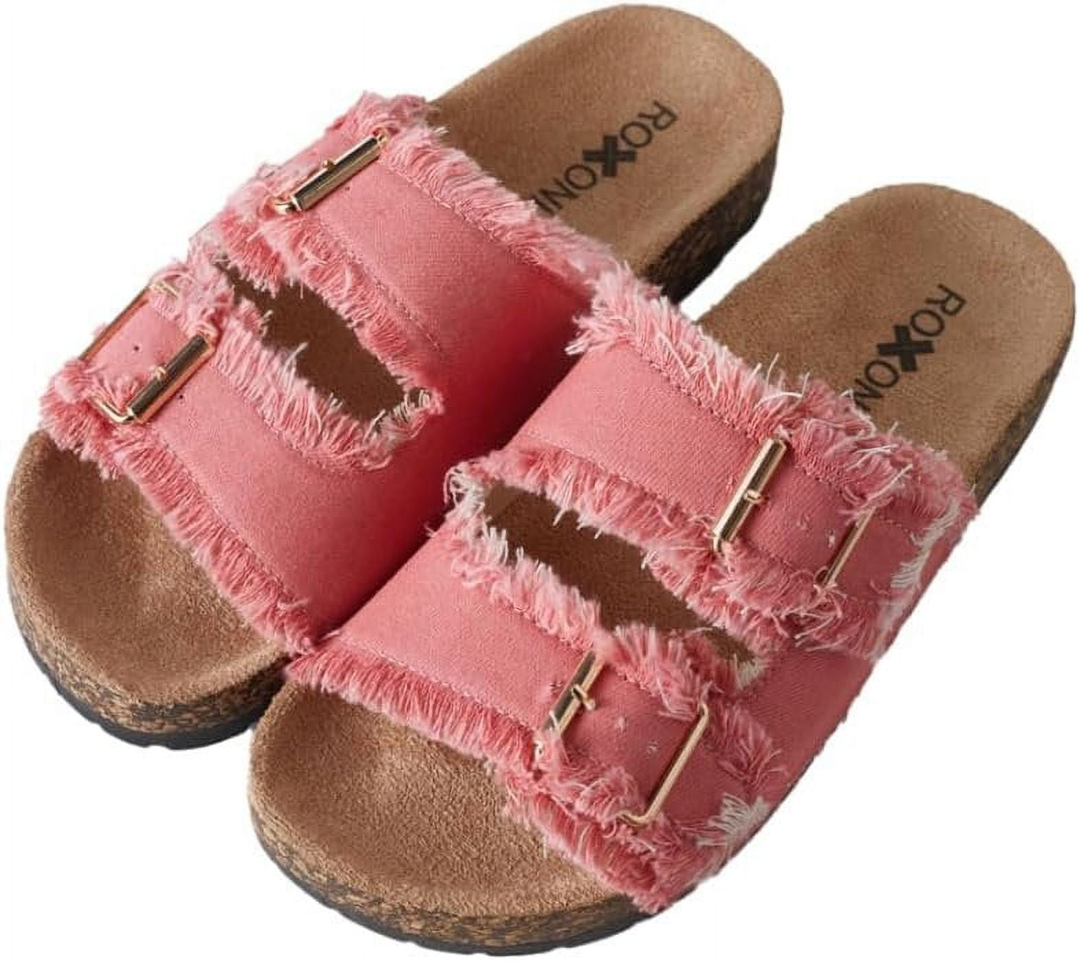 Roxoni Women's Suede Slip-On Double Buckle Slide Sandals, Pink, Size 6 ...
