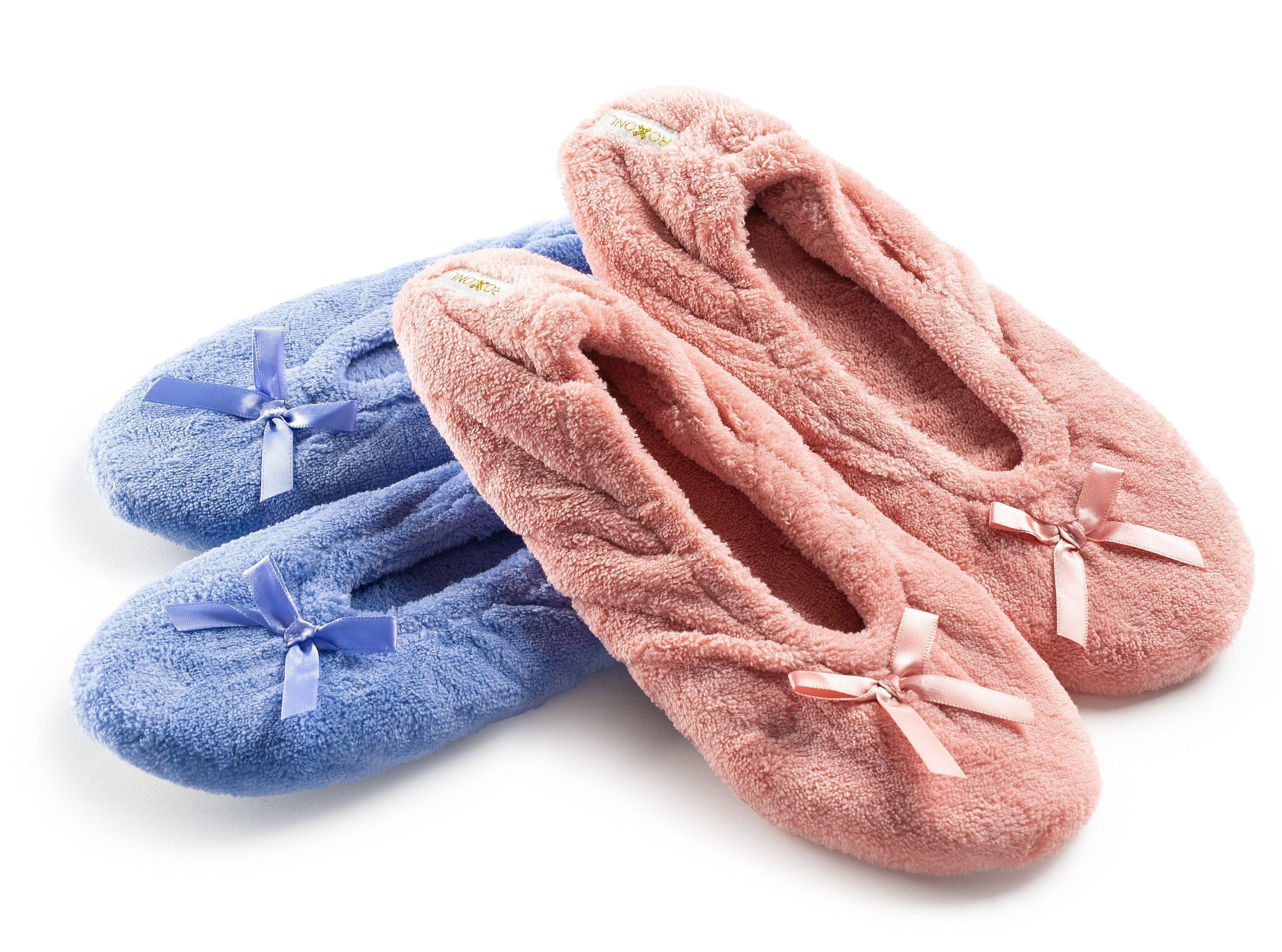 Roxoni Women's Terry Cotton & Velour Ballerina Slippers, Pack of 2 ...
