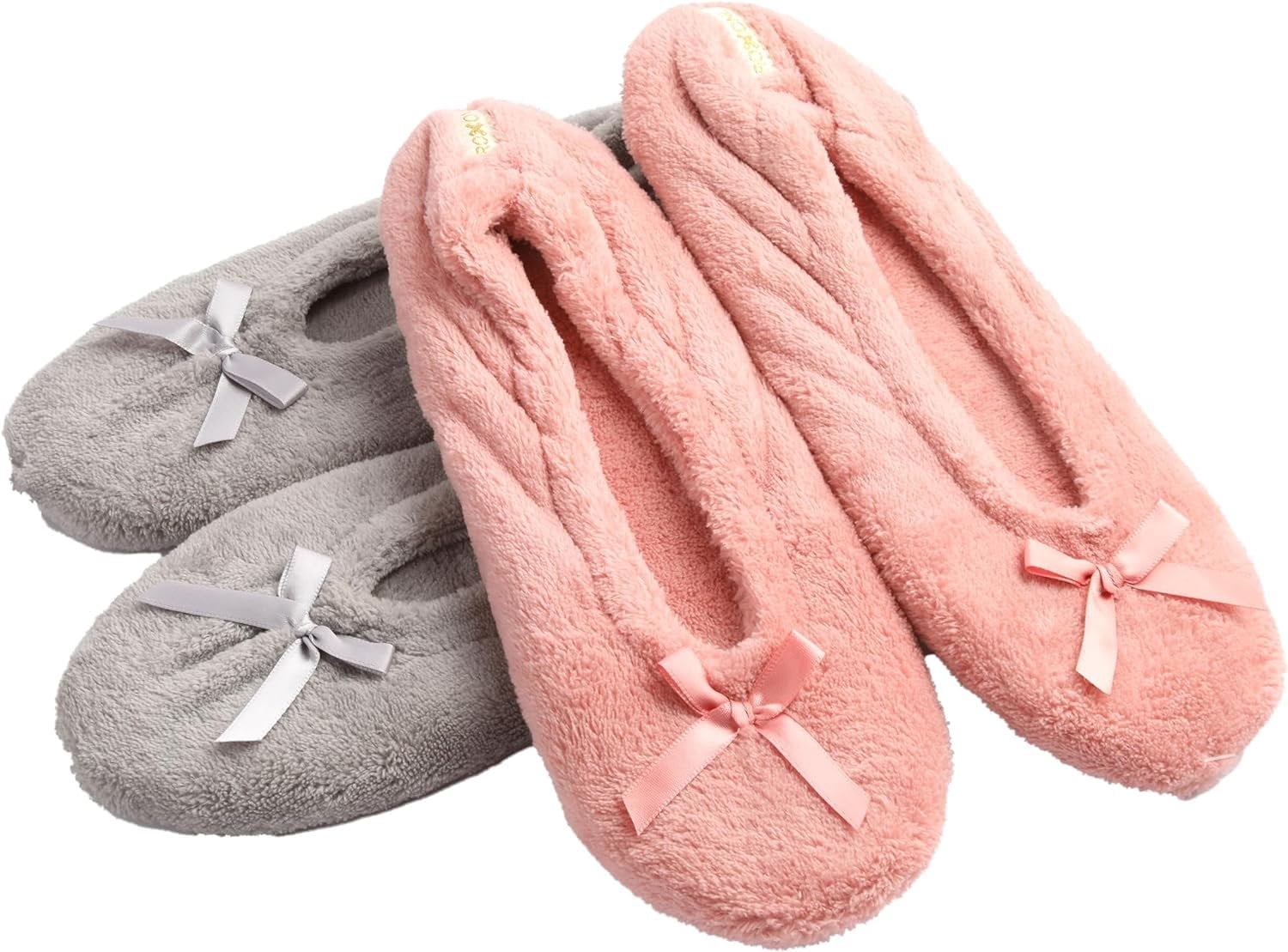 Roxoni Women's Cotton Terry Ballerina Slippers, Memory Foam Comfort ...