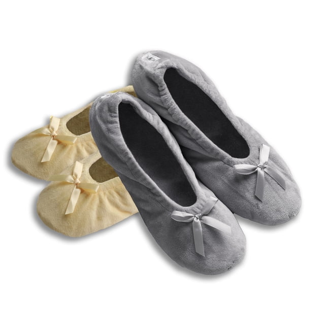 Roxoni Women's Classic Terry Cotton & Velour Ballerina Slippers, Pack ...