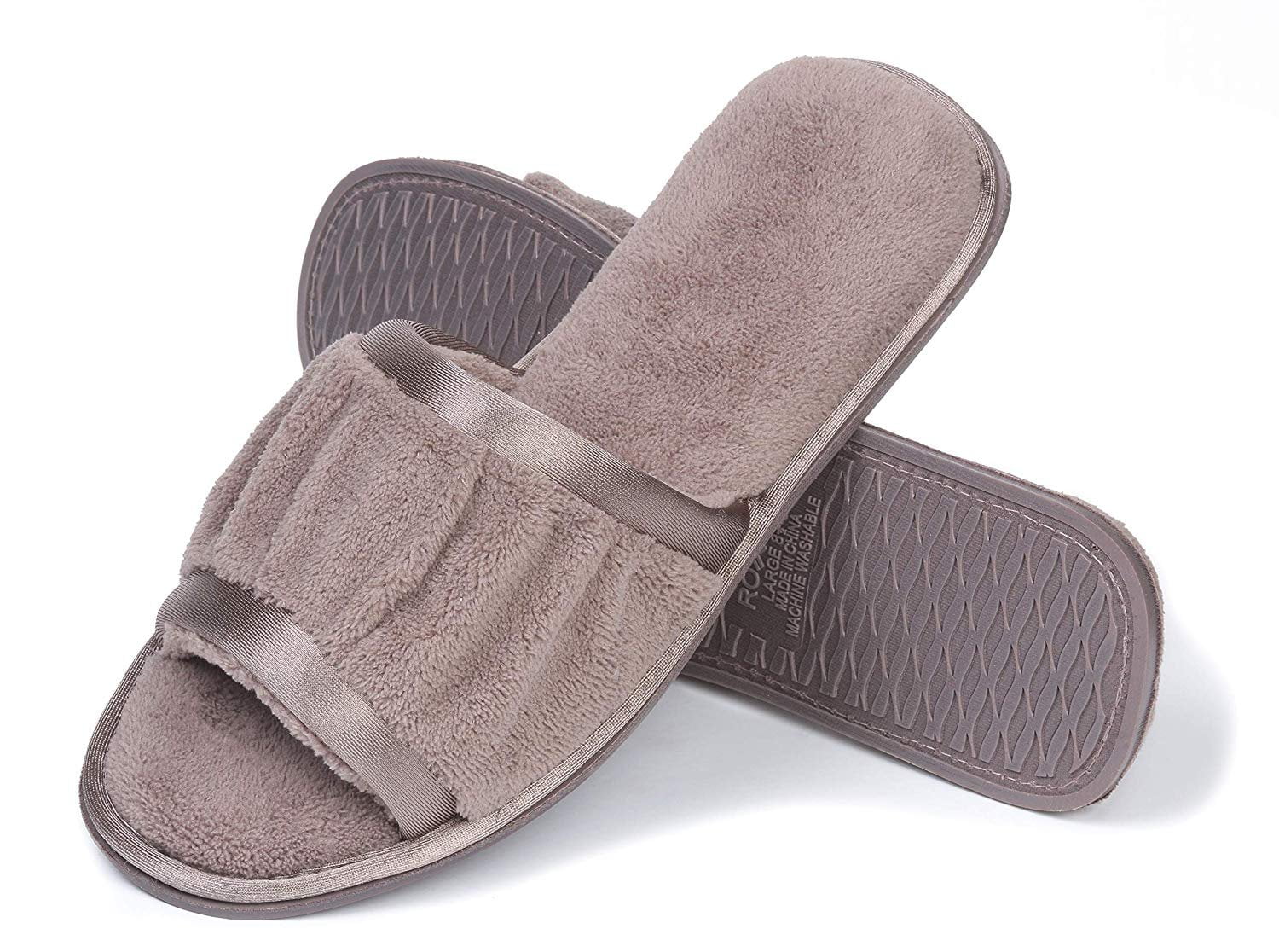 Roxoni Women's and Girls Ruffled Open Toe Terry Slippers US Women's ...
