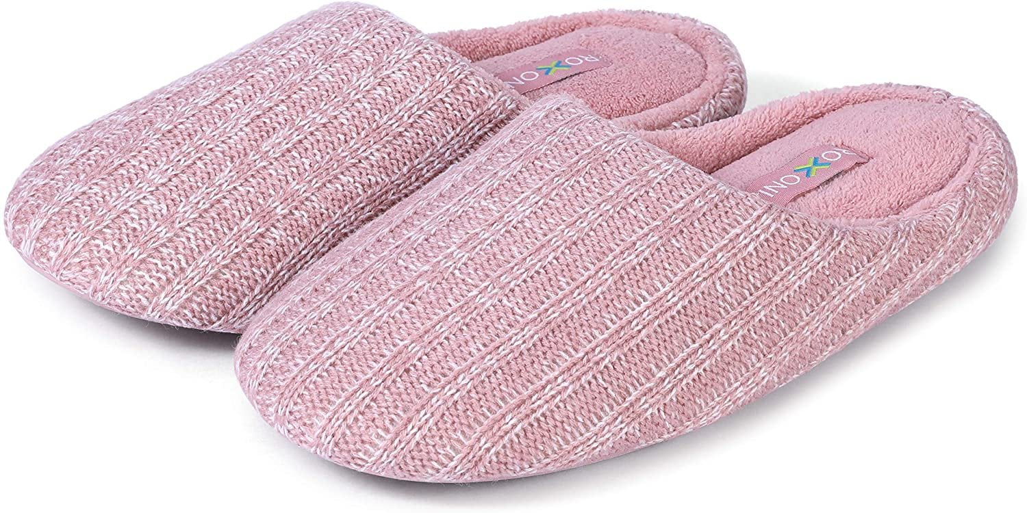 Roxoni Women's Cozy Knit Memory Foam Slippers, Fleece Lined, Indoor ...