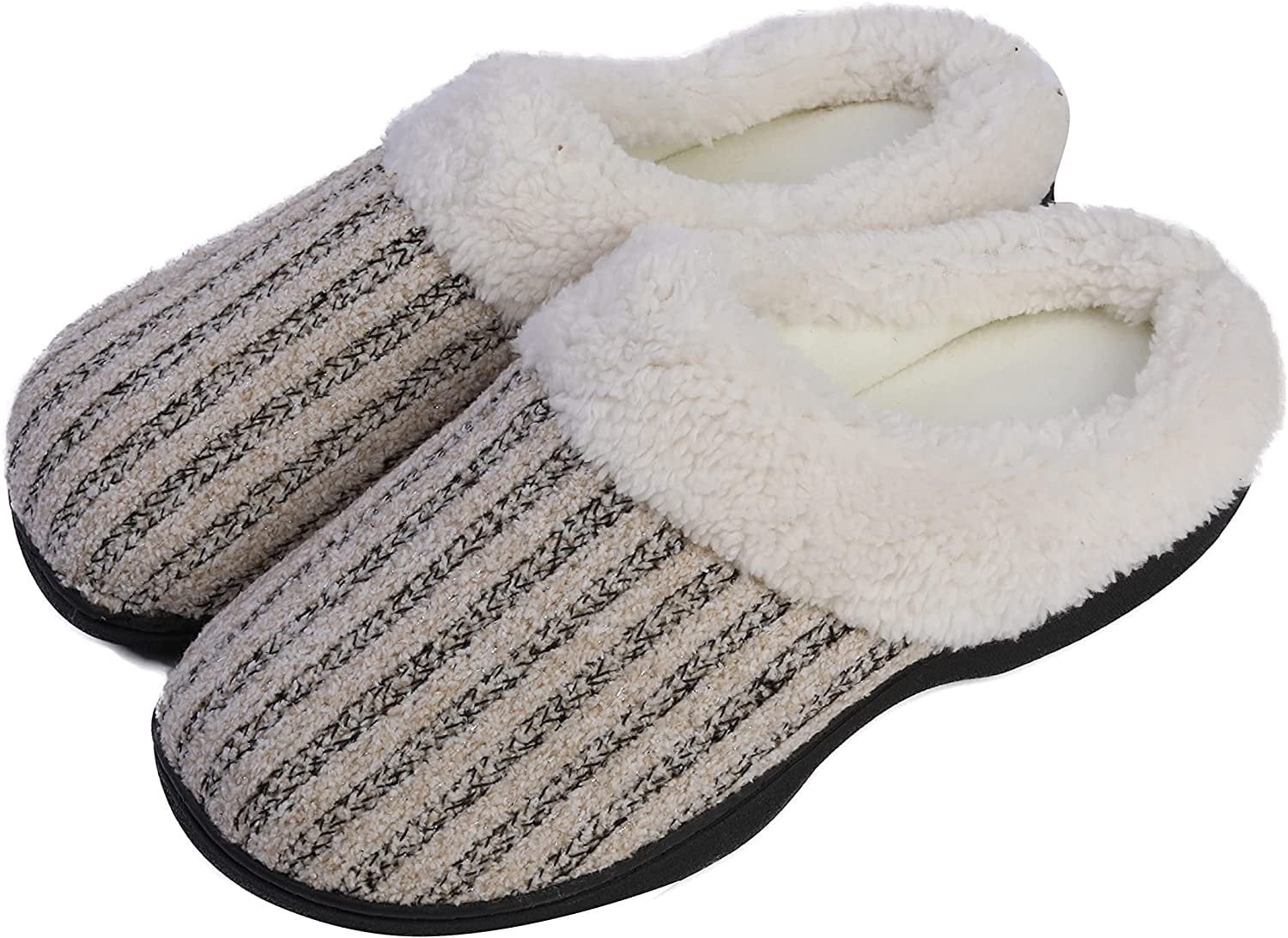 Roxoni Womens House Slippers Knit Fleece Lined Cozy Clog House Shoes ...
