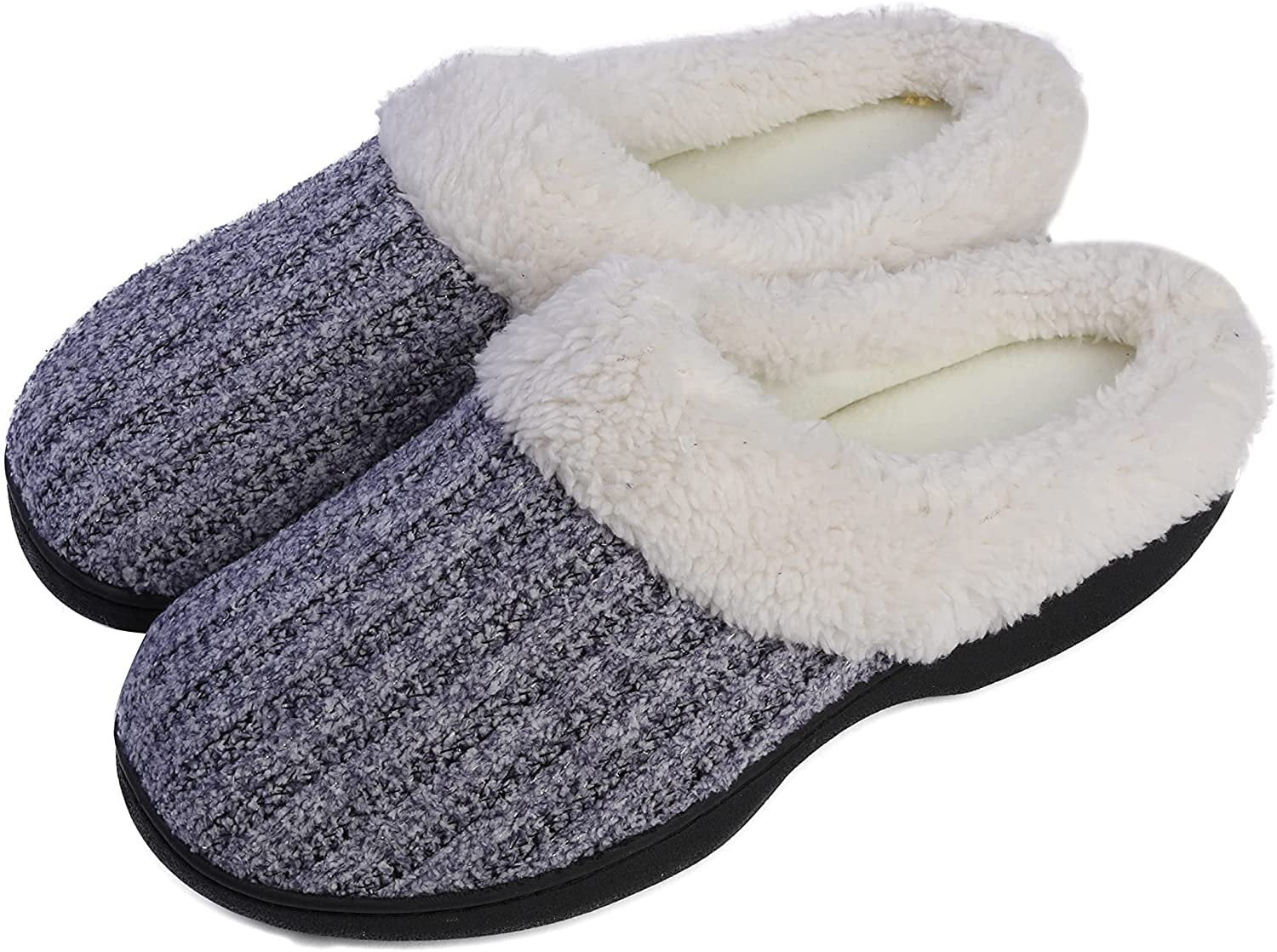 Roxoni Women's House Slippers Knit Fleece Lined Cozy Clog House Shoes ...