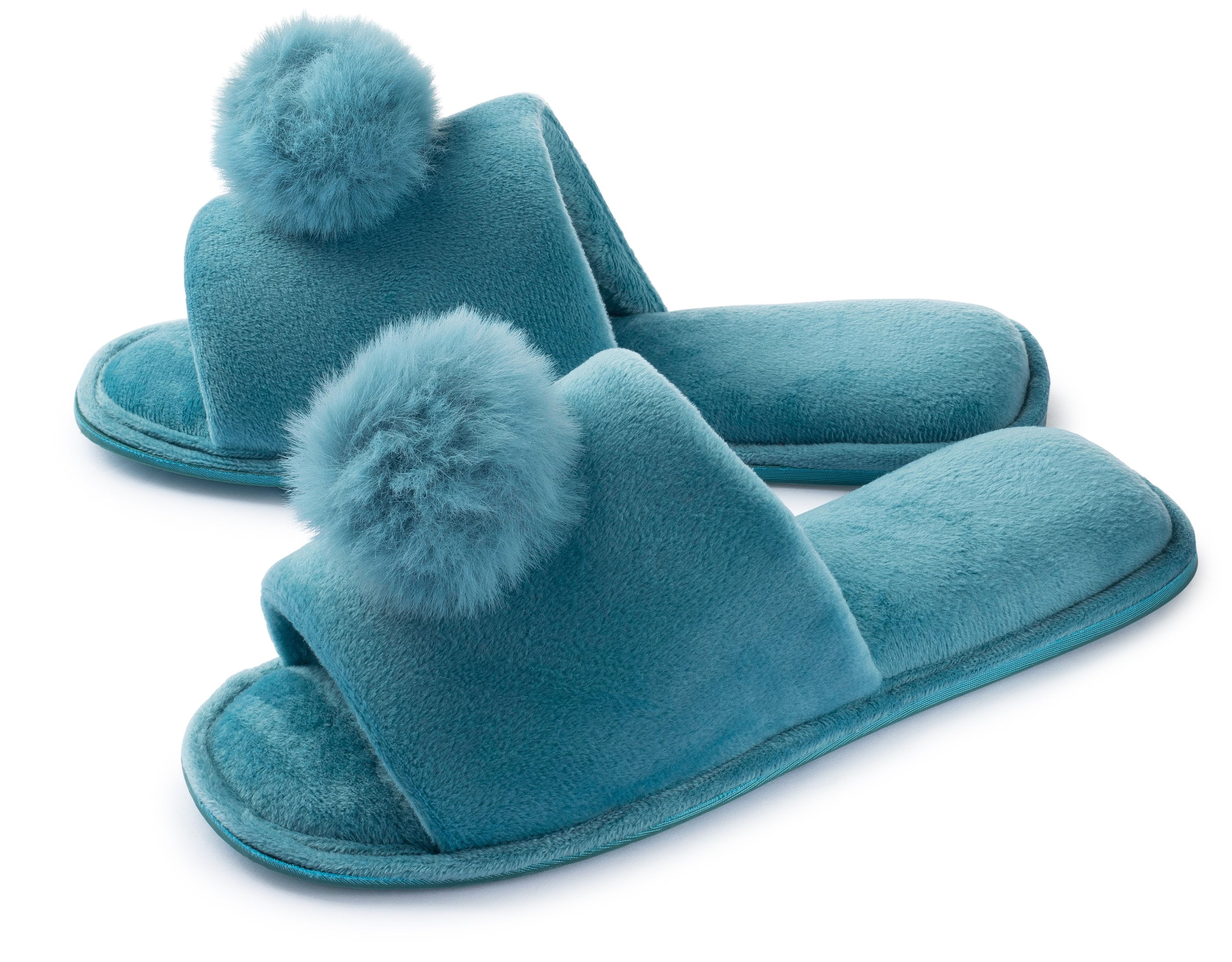 Roxoni Womens Slippers Lovely Velvet Pom-pom Open Toe House Slides ...