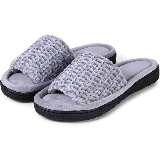 Roxoni Womens Soft Open Toe Slide Slippers, Indoor Outdoor Rubber Sole ...