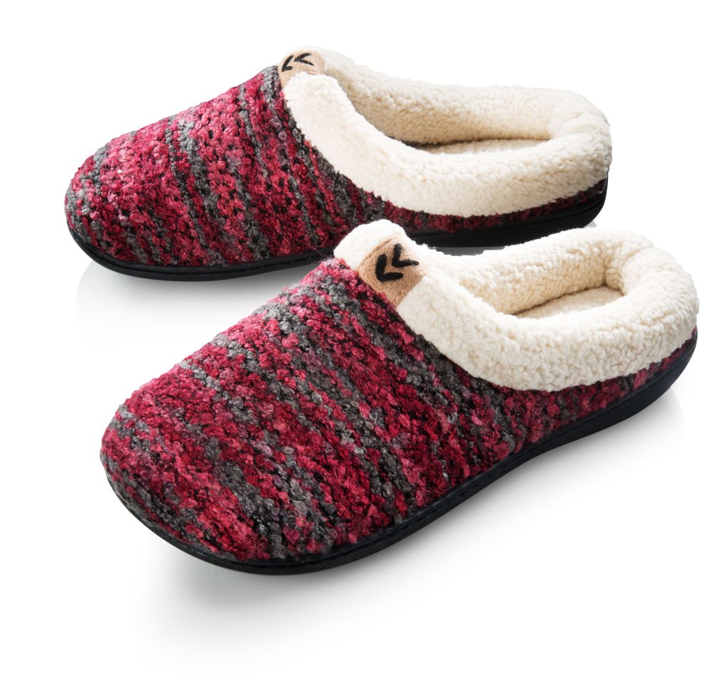 Roxoni Womens Warm Winter Slippers, Knit Outer & Fleece Inner,Rubber ...