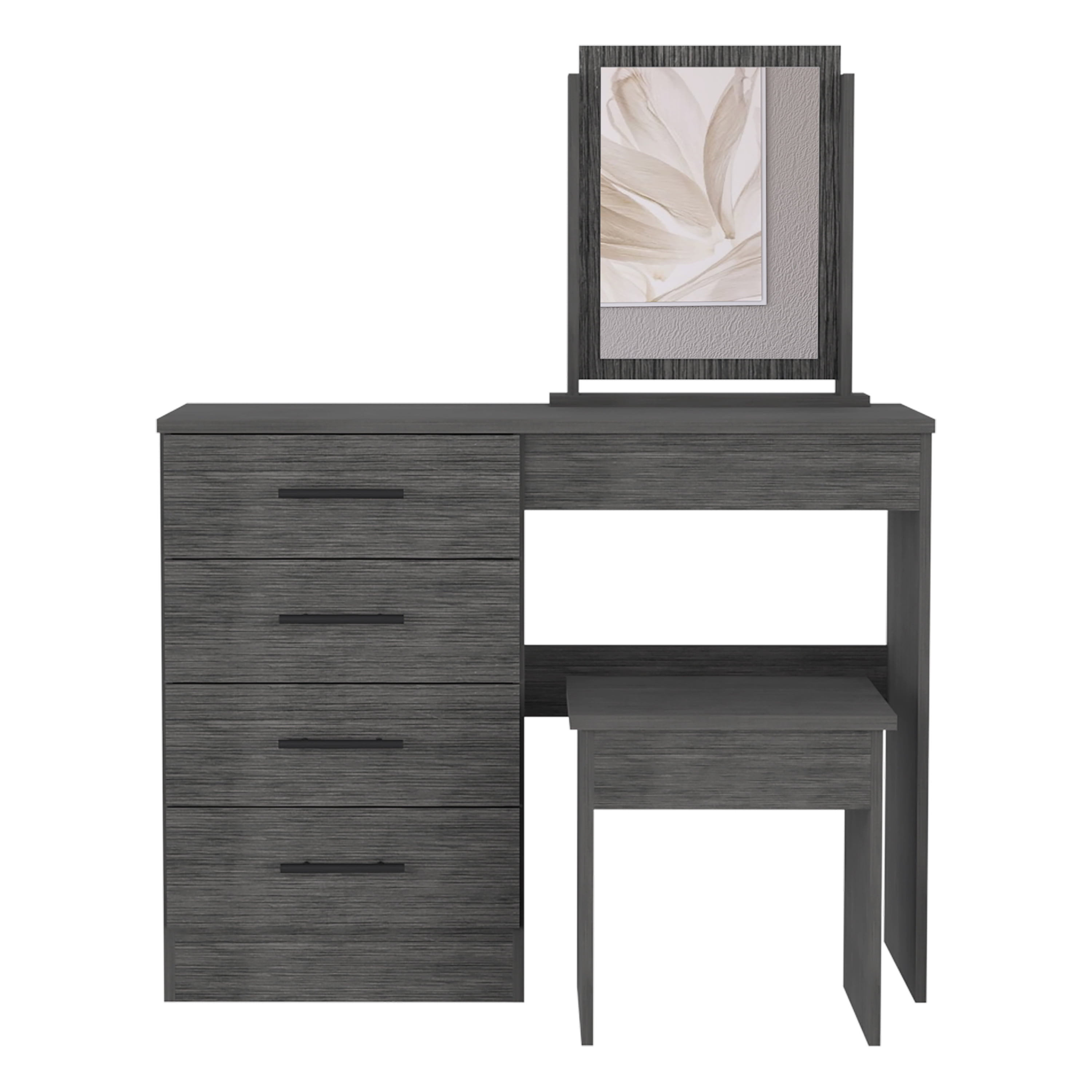 Roxx Smokey Oak Makeup Vanity Dressing Table with 4 Drawers and Stool ...