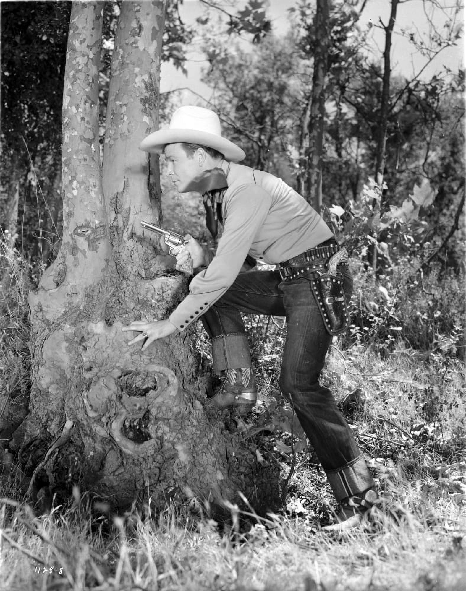 Roy Rogers Holding A Gun with Cowboy Outfit in Black and White Photo ...