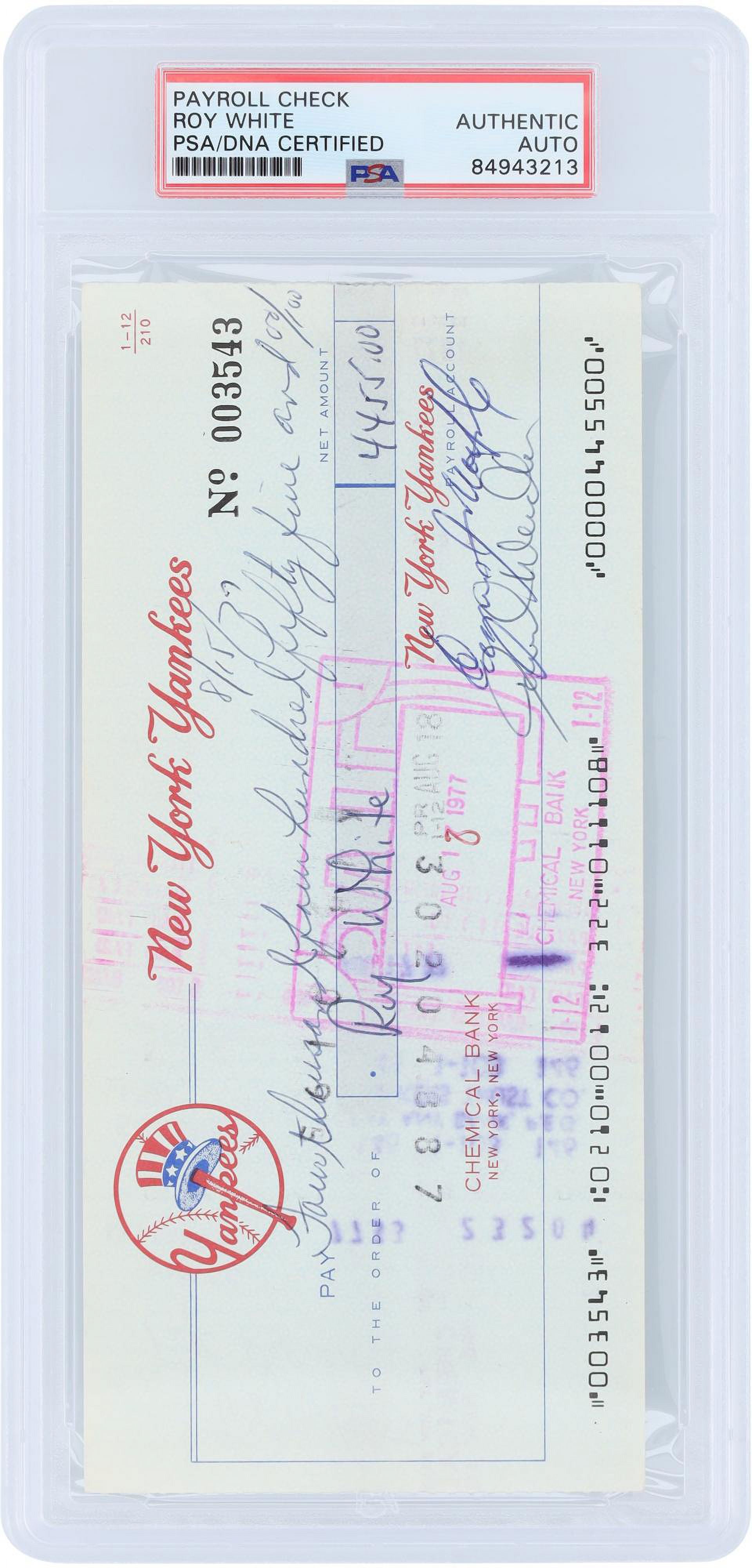 Roy White New York Yankees Autographed Check from August 15, 1979 - PSA ...