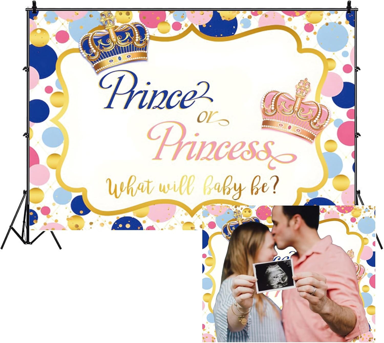 Royal Baby Shower Backdrop Blue and Pink Crown Photography Background for Prince or Princess ...