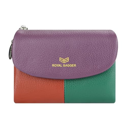 Royal Bagger Color Block RFID Short Wallets Genuine Leather Multi-card ...