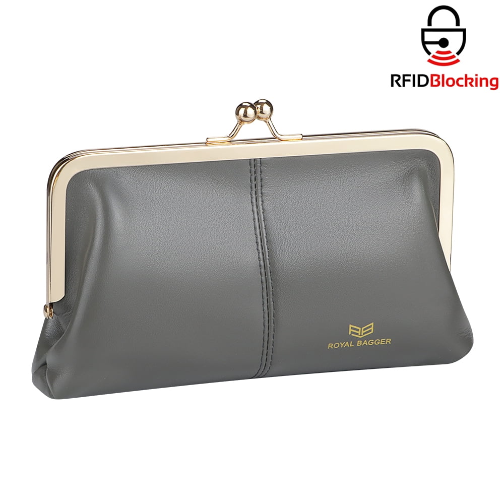 Royal Bagger RFID Genuine Leather Wallet for Women, Kiss Lock Clutch ...