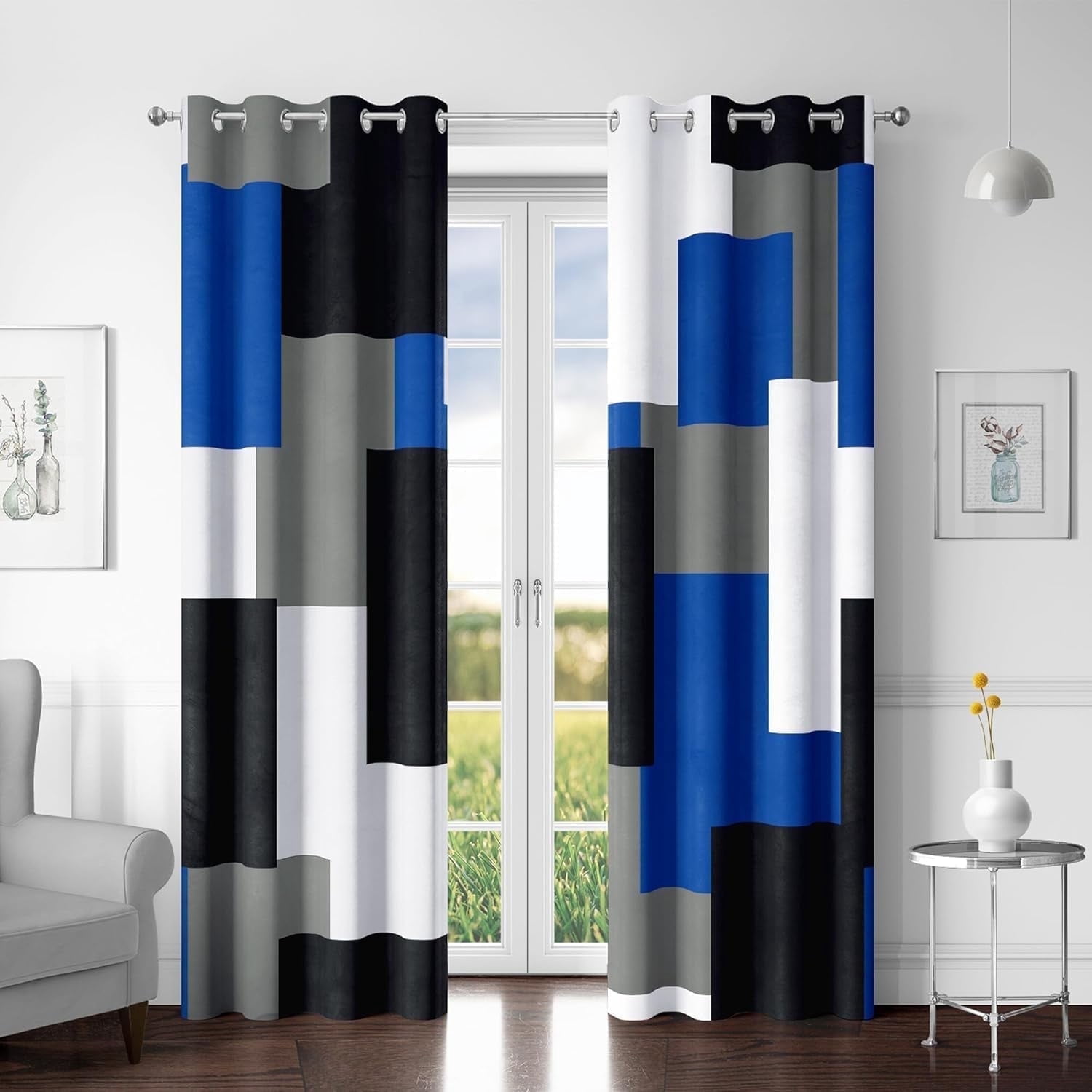 Tyrot 2 Panels 100% Blackout Curtains Royal Blue Black and White 52" x ...