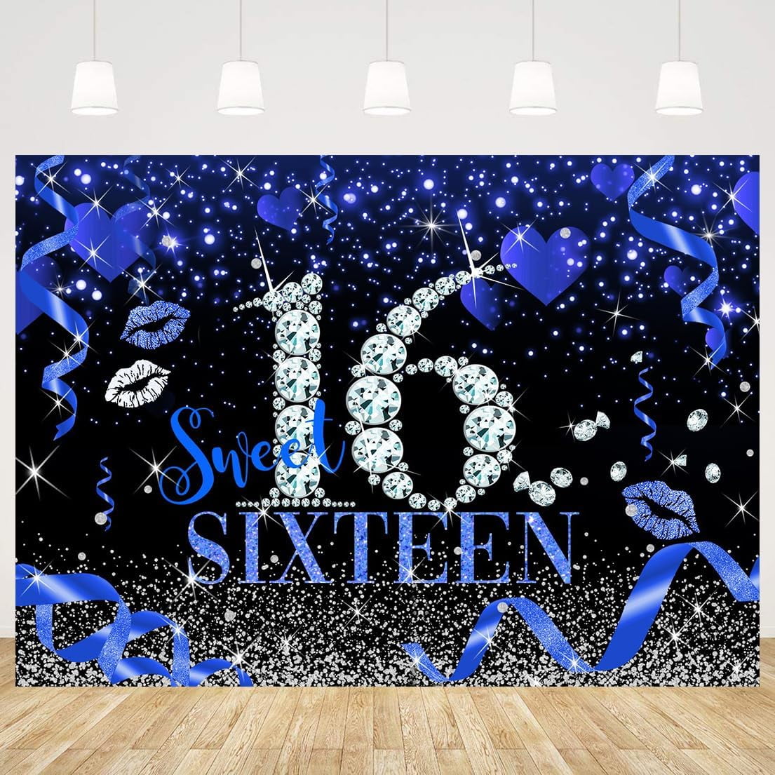 Royal Blue 16 Backdrop for Boys Glitter Diamonds Dots Happy Sweet ...