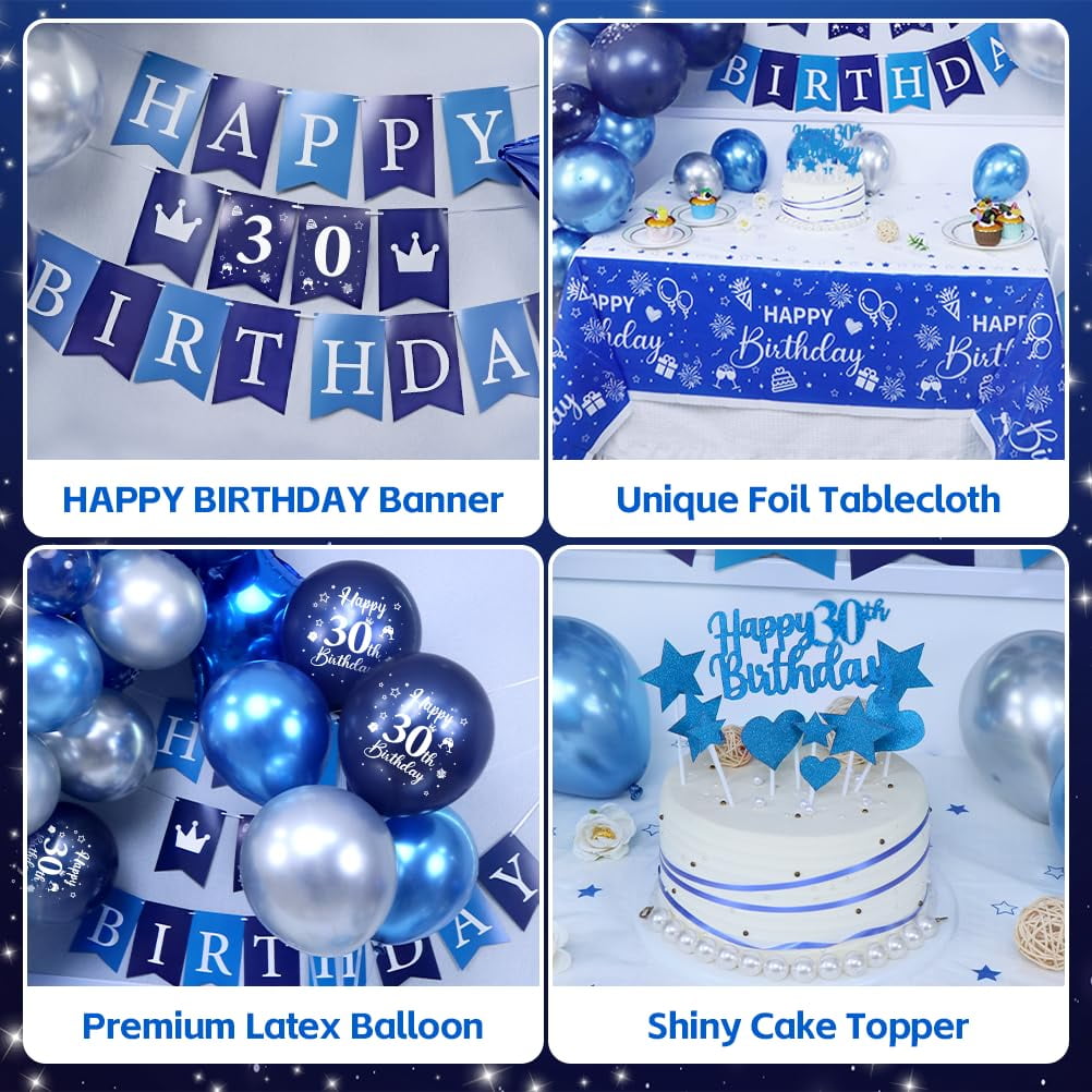 Royal Blue 30th AJH3 Birthday Party Decorations Kit with Happy Birthday ...