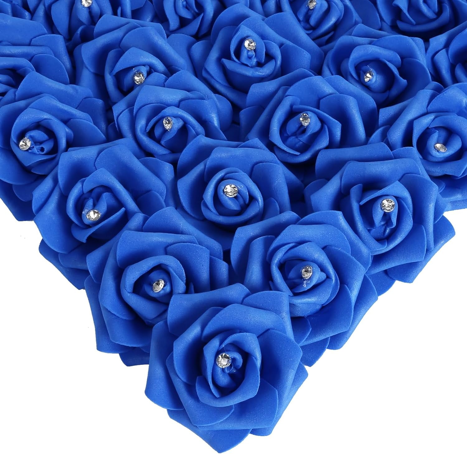 Royal Blue Artificial Rose Heads with Crystal 3in Real Looking Foam ...
