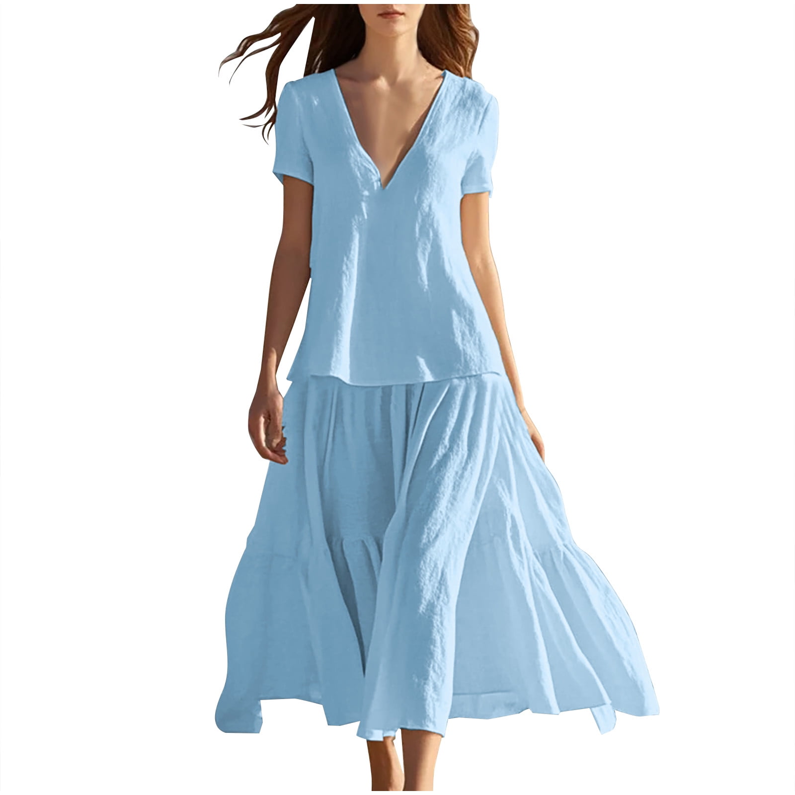 Royal Blue Beach Lounge Dress for Women Summer Fall Short Sleeve Deep V ...