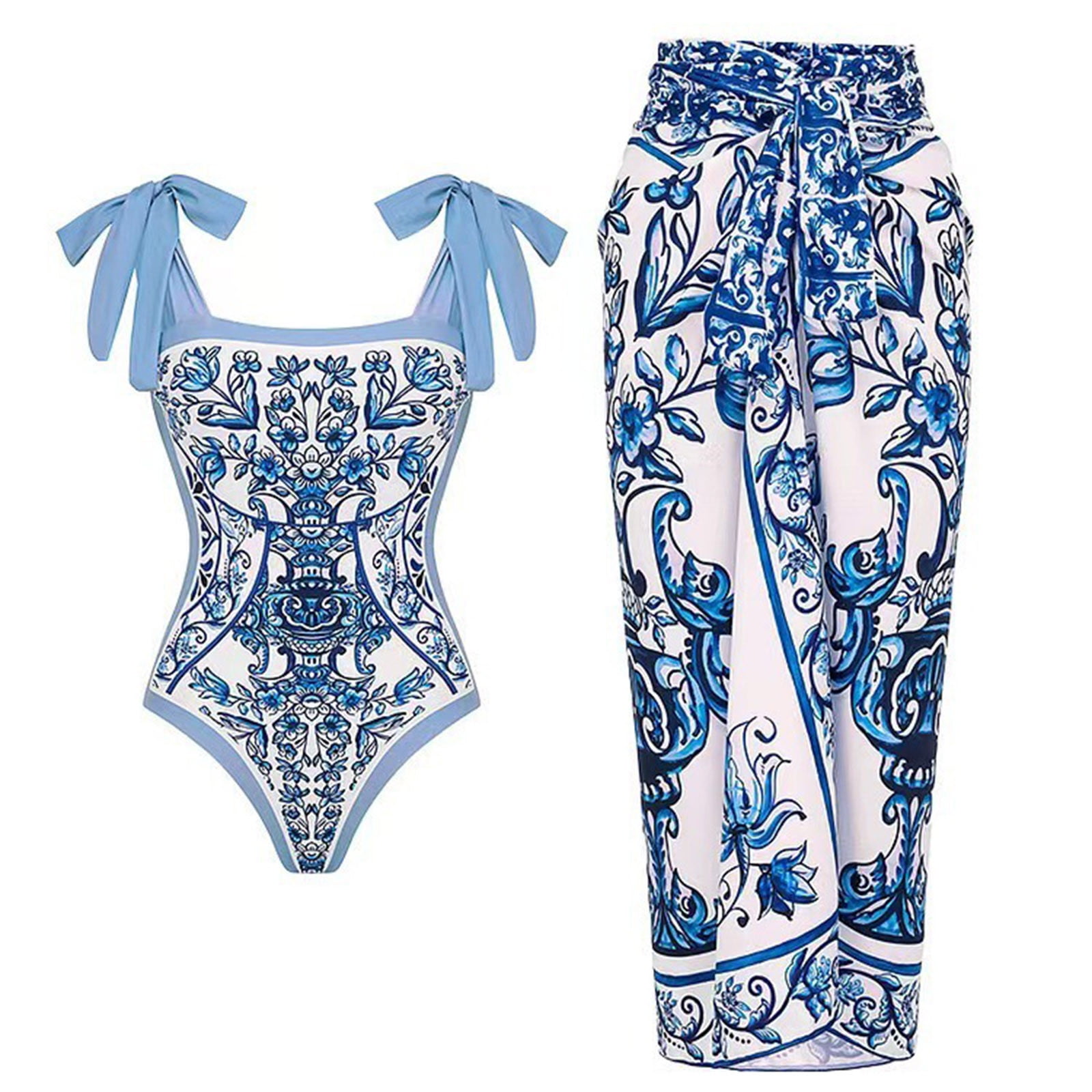 Royal Blue Beach Matching Brunch Sets for Ladies Print Sexy Vintage ...
