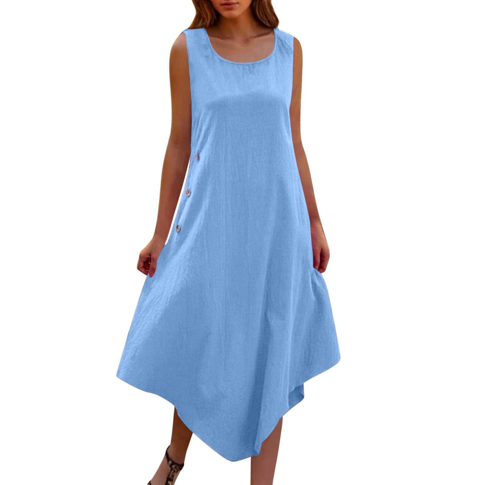 Royal Blue Boat Neck Faux Gauze Linen Dresses for Ladies Fall Summer ...