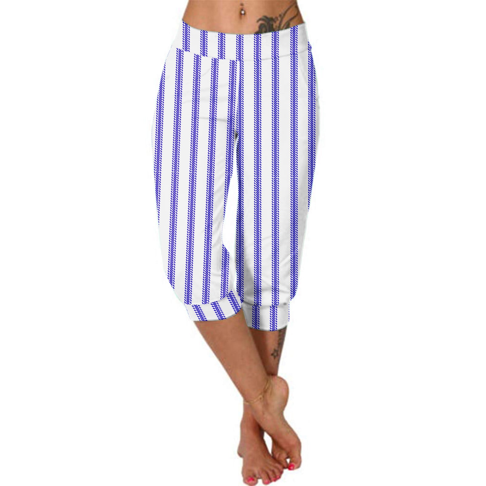 Royal Blue Capri Pleated High Leg Striped Sport Athletic Lounge Jogger ...