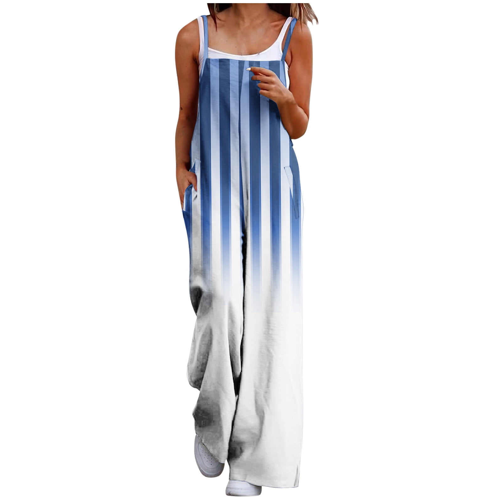 Royal Blue Casual Pants for Women Summer Fall Gradient Loose Fit Flare ...