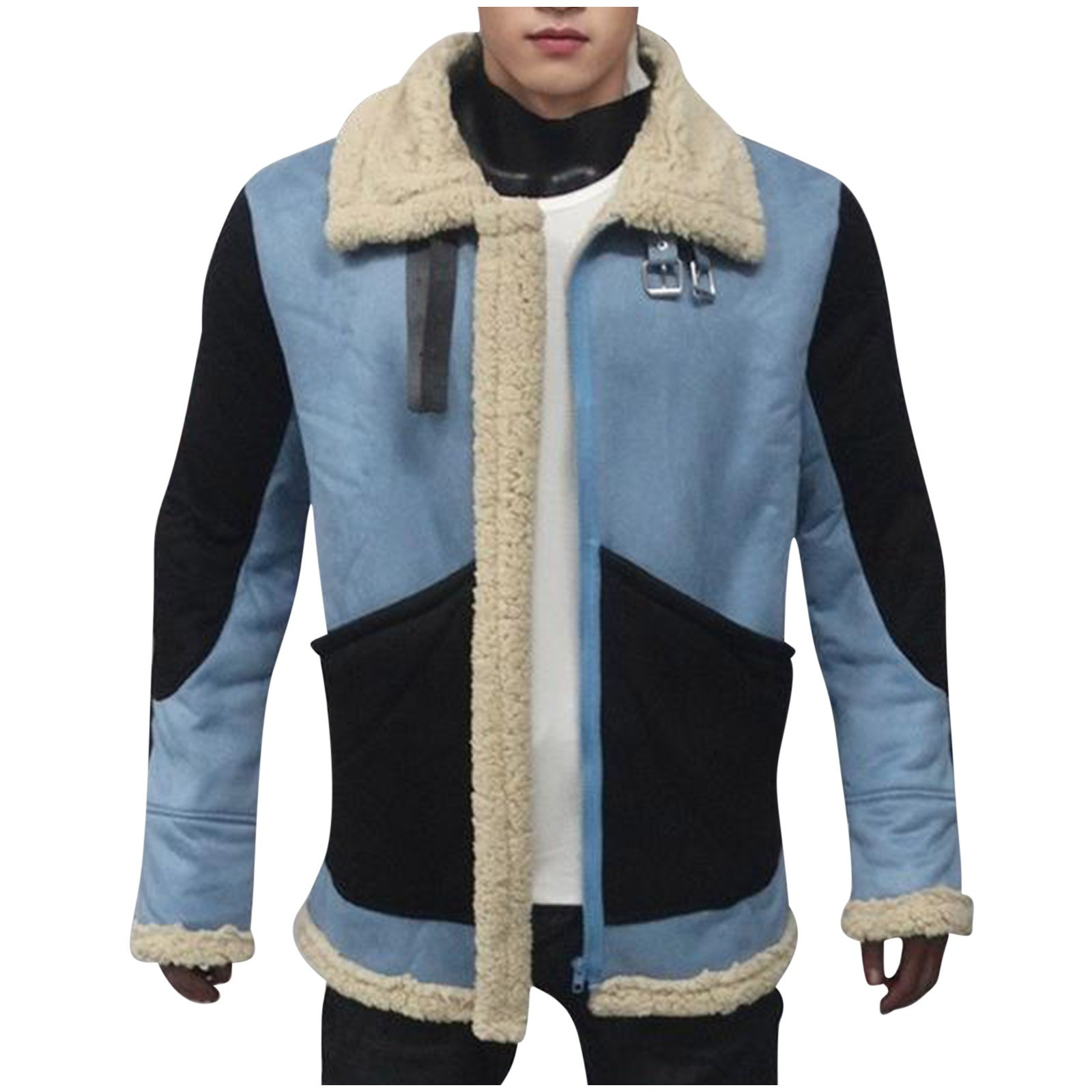 Royal Blue Color Block Coat for Mens Fall Winter Long Sleeve Spandex ...