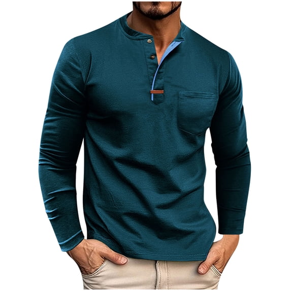Royal Blue Crew Collared Neck T Shirts for Man Fall Summer Long Sleeve ...