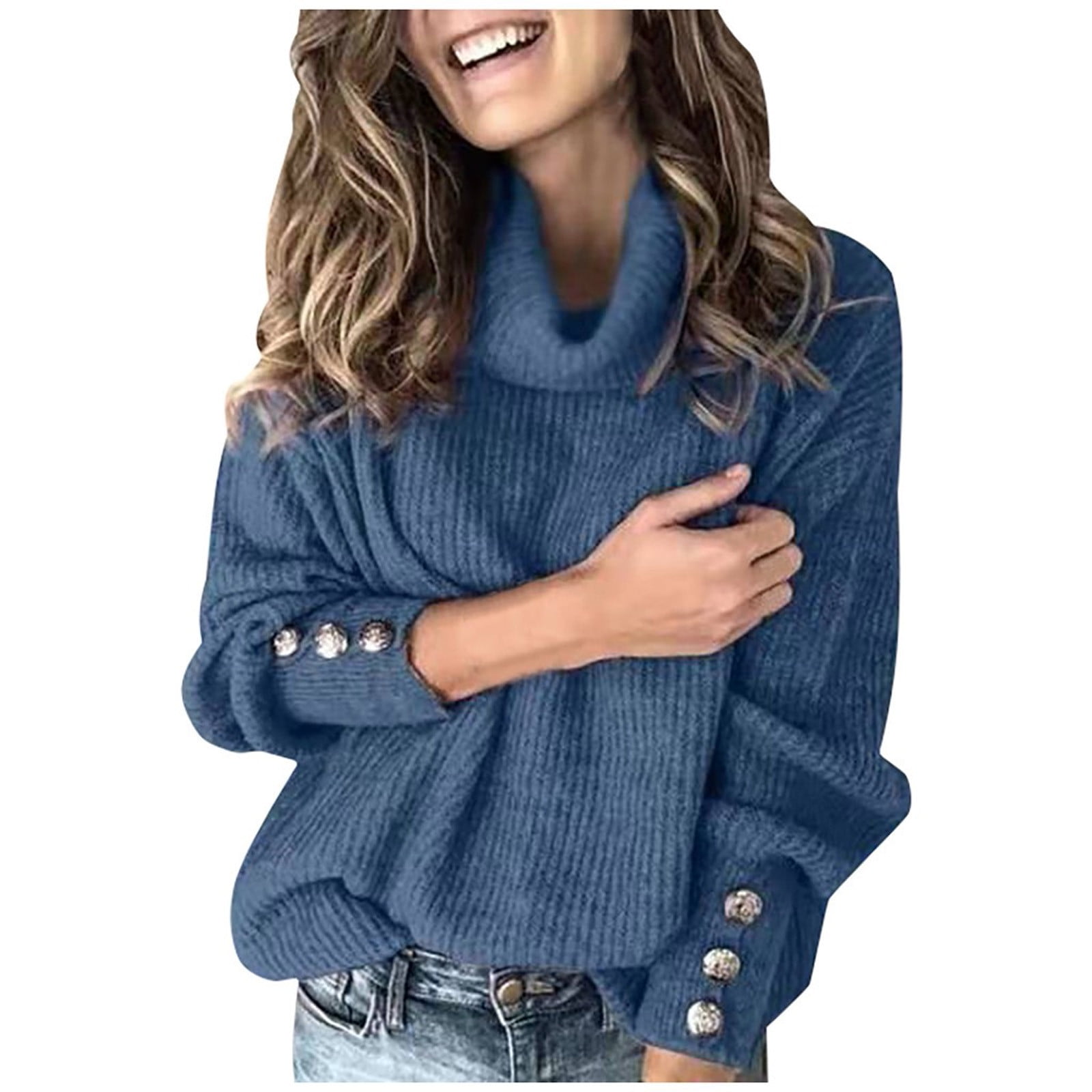 Royal Blue Crochet Warm Cable Knit Plain Elegant Lounge Tee Shirts for ...