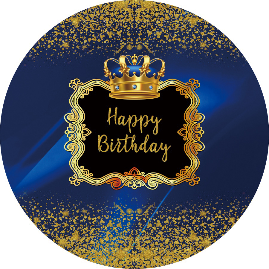 Royal Blue Crown Birthday Round Backdrop Gold Glitter Sequin Baby ...
