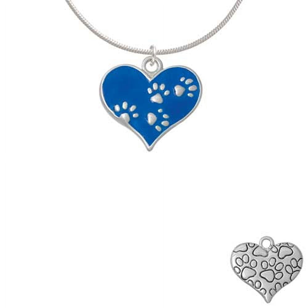 Royal Blue Enamel Heart with Paw Prints Charm Necklace, 18"+2" Extender ...