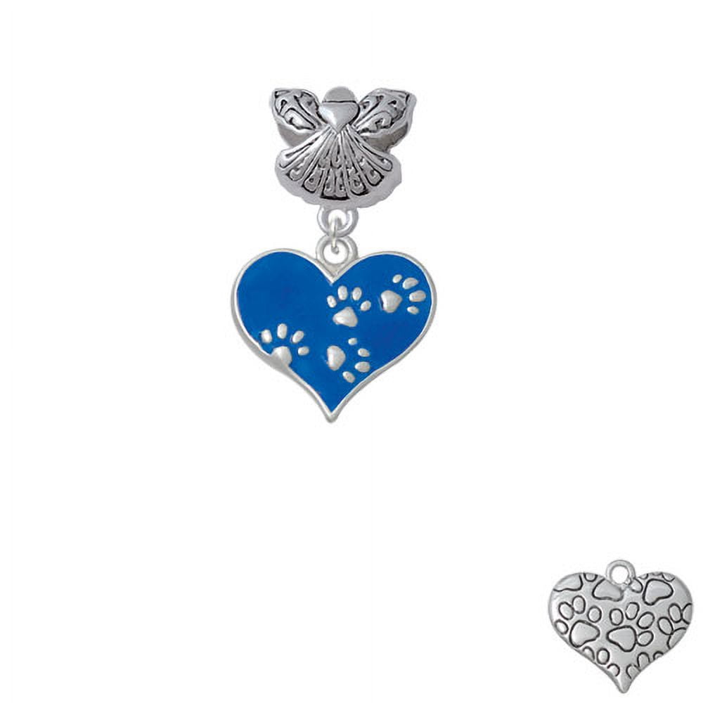 Royal Blue Enamel Heart with Paw Prints - Guardian Angel Charm Bead ...
