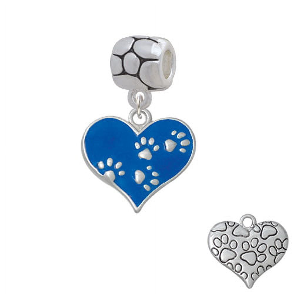 Royal Blue Enamel Heart with Paw Prints - Pebble Charm Bead - Walmart.com