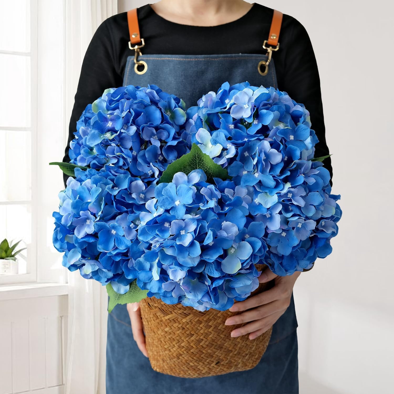 Royal Blue Fake Hydrangea Artificial Flowers, 5Pcs 20Inch Large ...