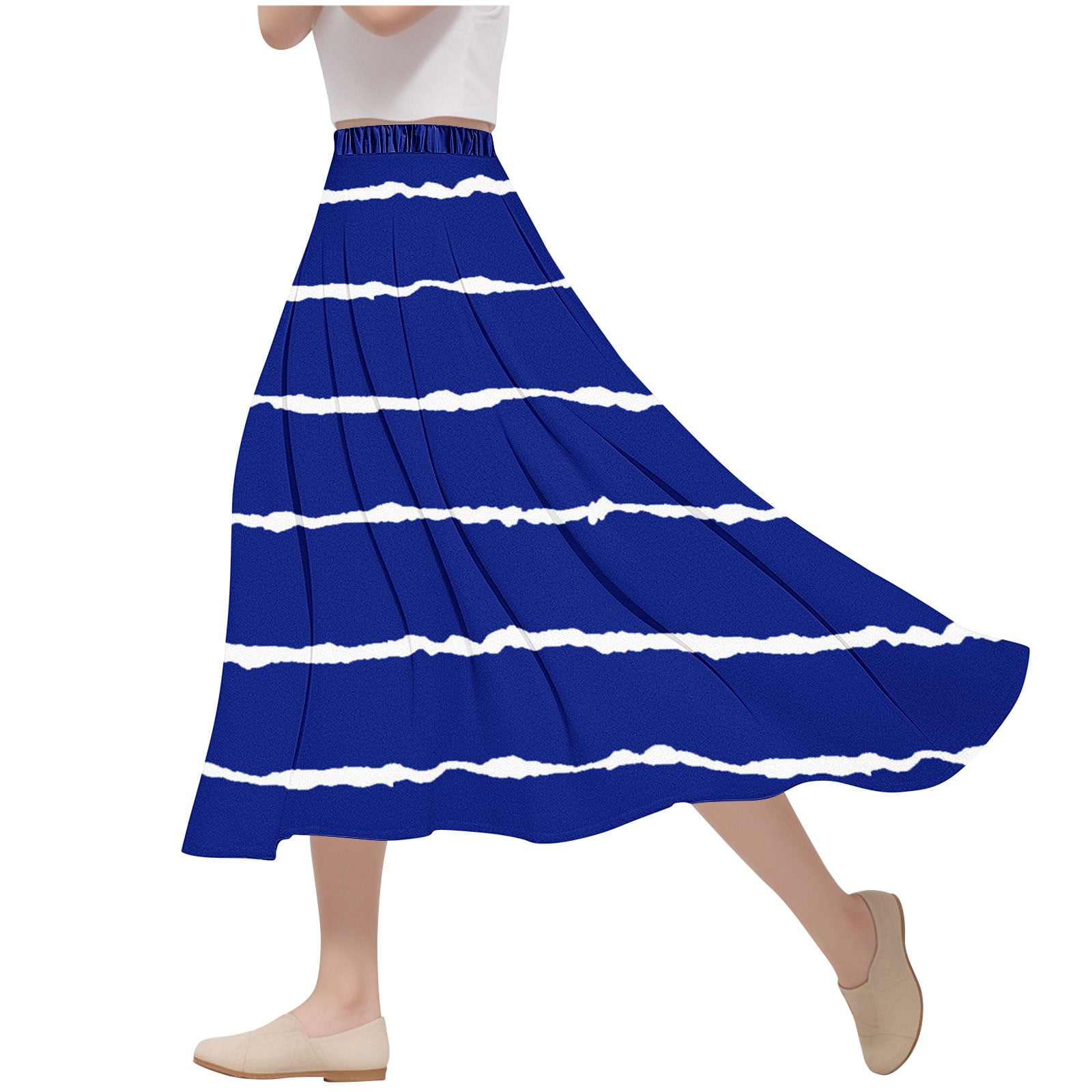 Royal Blue Faux Gauze Linen Skirts for Women Maxi Long Midi Knee Length ...