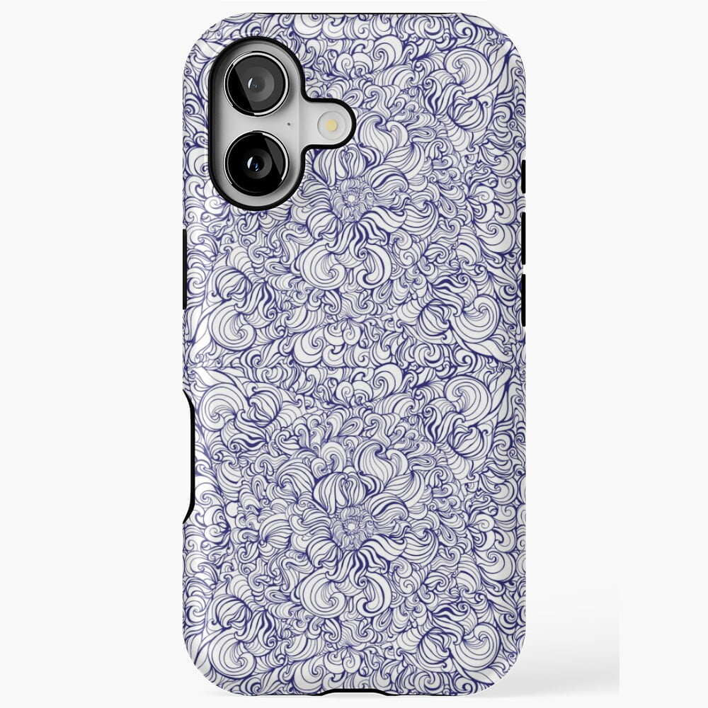 Royal Blue Floral Doodle iPhone Case 17 11 12 13 14 15 16 Pro Max ...