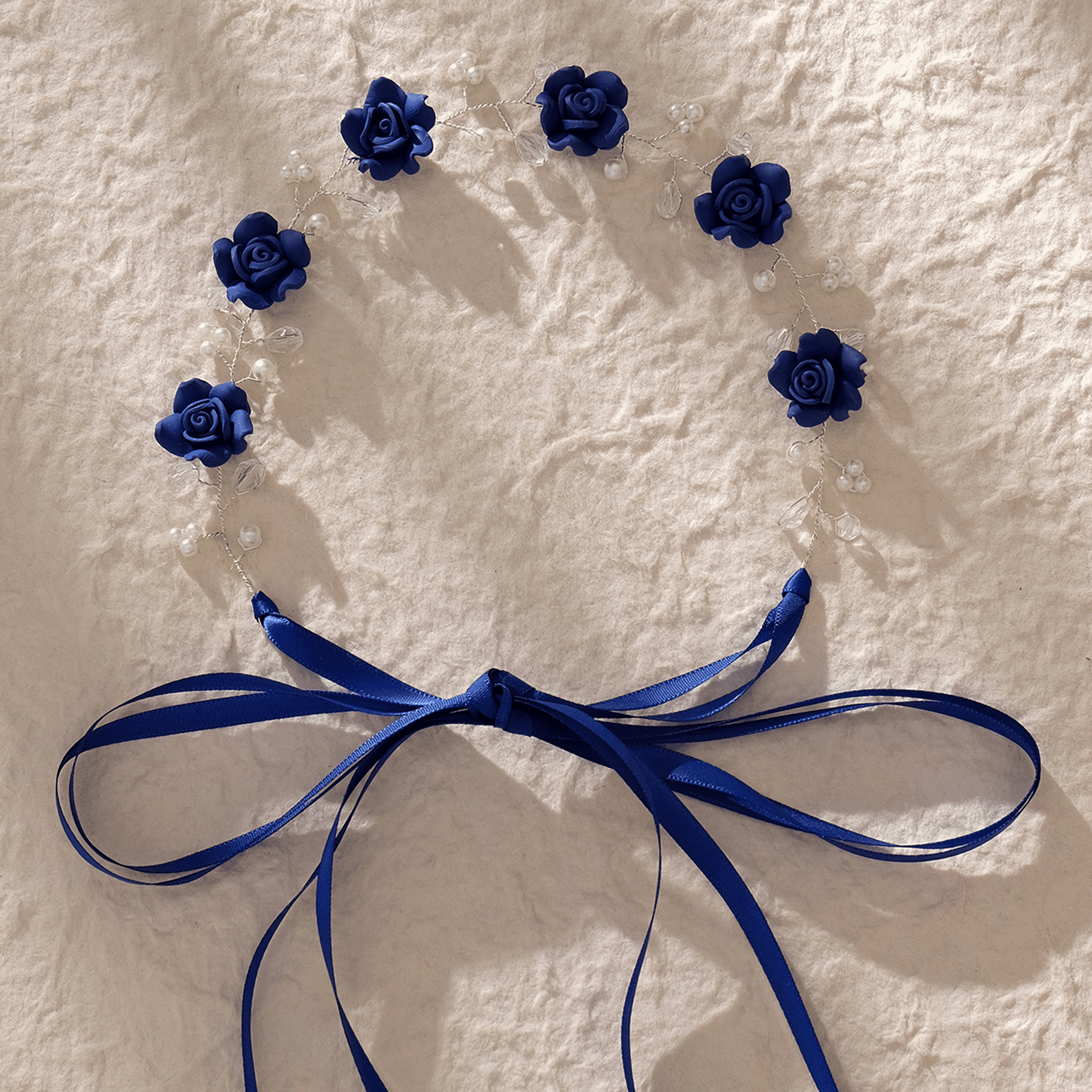 MIALLO Royal Blue Flower Hair Vine, Silver Wire Crystal Pearl Bridal ...