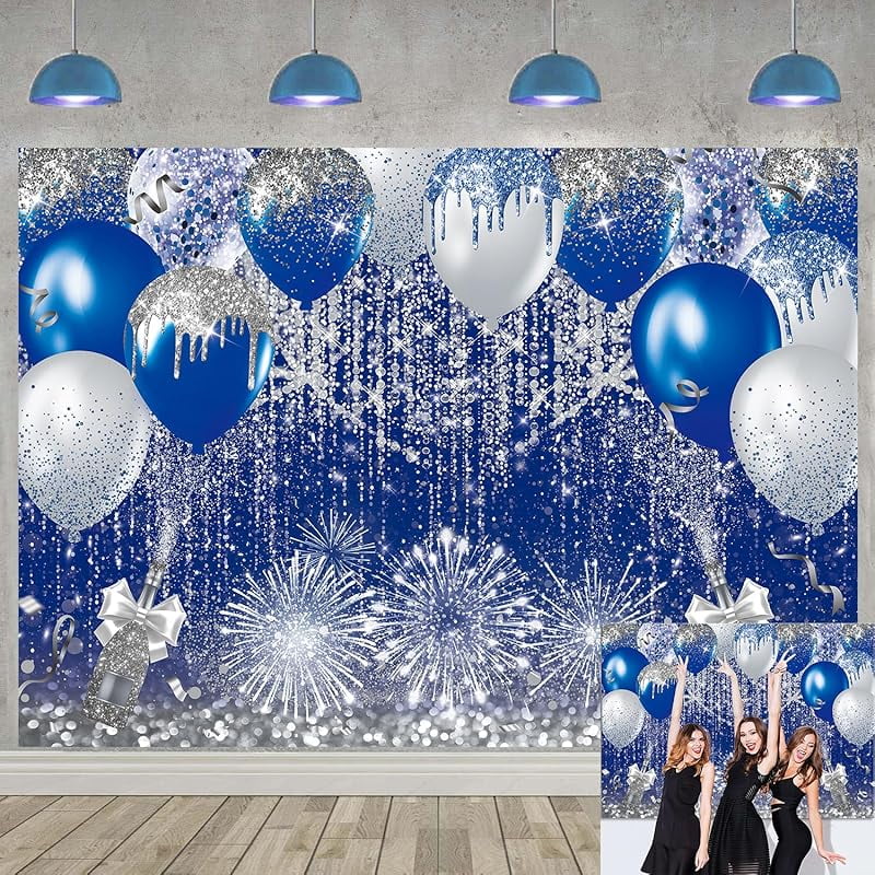 Royal Blue Glitter Backdrop Blue Glitter Silver Dot Bokeh Photography ...