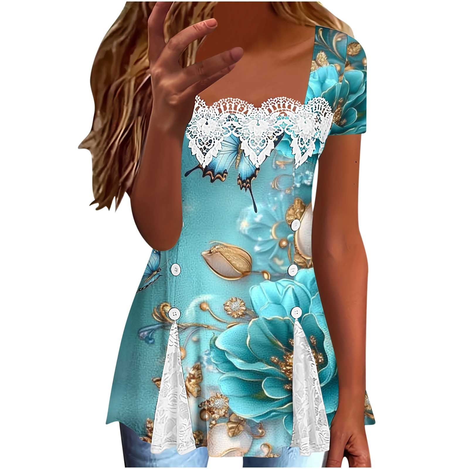 Royal Blue Going Out Shirts for Women Summer Fall Short Sleeve Scoop ...