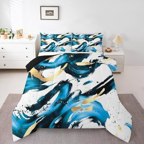 Royal Blue and Gold Bedding King Size,Abstract Boho Modern Geometric ...