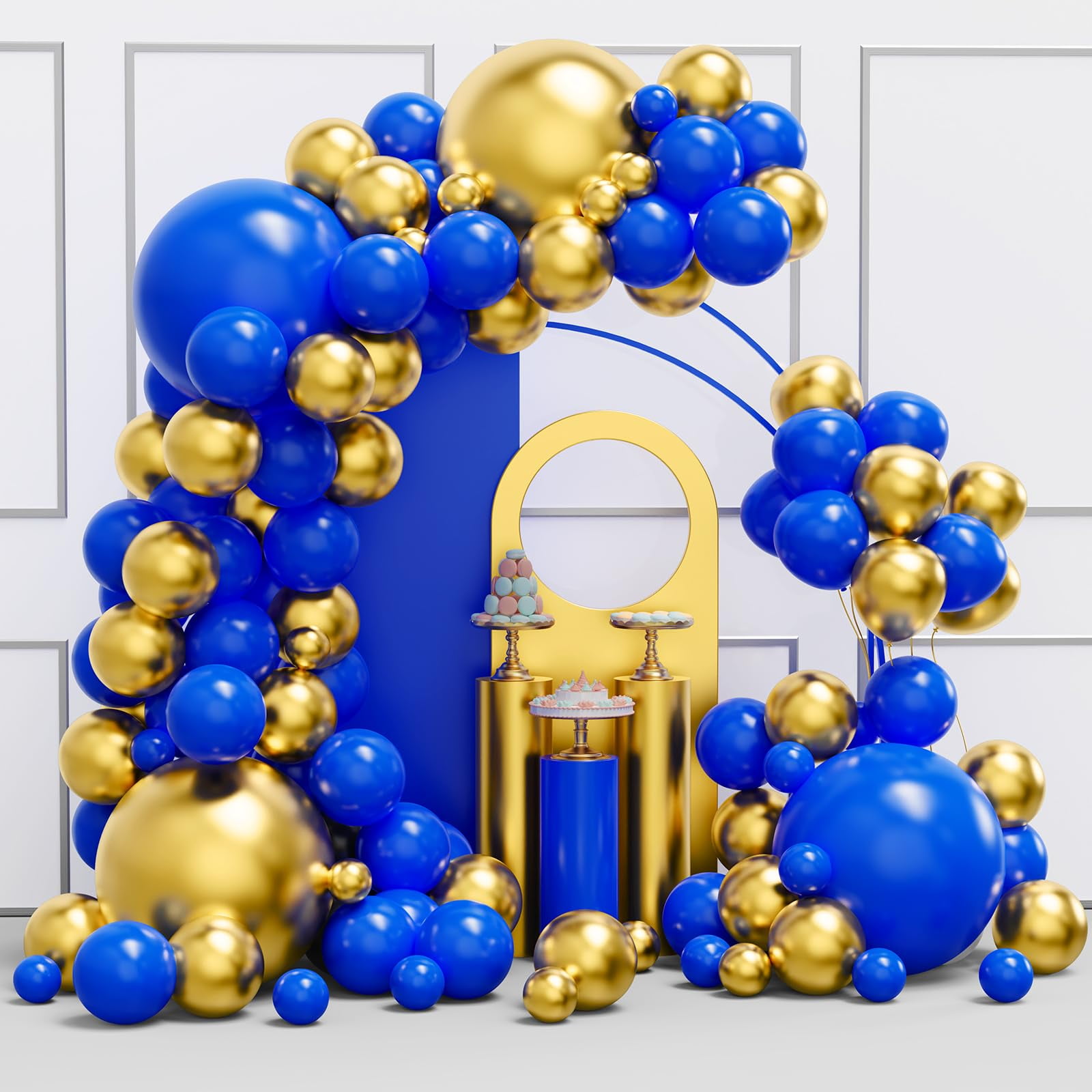 Royal Blue and Gold DHF10 Balloons Garland Arch Kit, 134pcs Metallic ...