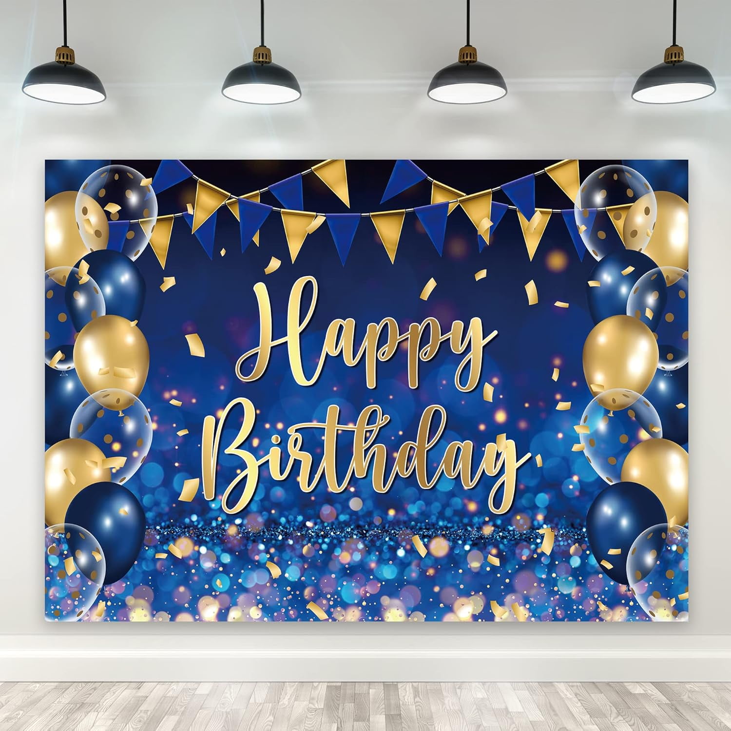 Royal Blue Gold Happy Birthday Backdrop Party Decorations for Man ...
