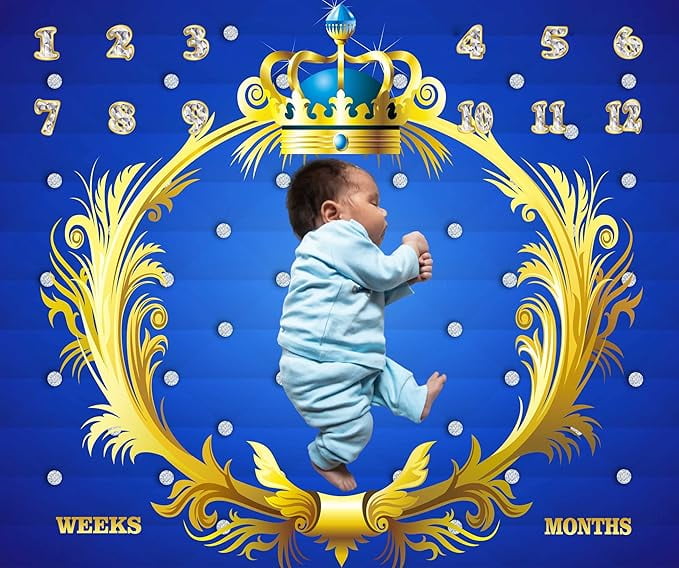 Royal Blue Gold Theme Baby Monthly Milestone Blanket Royal Blue Crown ...