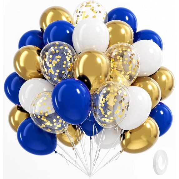 Royal Blue Gold White balloons, 60pcs 12 Inch Navy Blue Metallic Gold ...