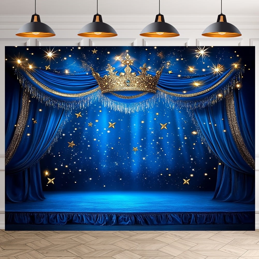 Royal Blue Golden Prince Crown Birthday Backdrop Navy Blue Gold Little ...