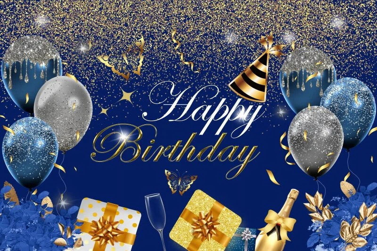 Royal Blue Happy Birthday Backdrop Glitter Bokeh Dots Champagne Adults ...
