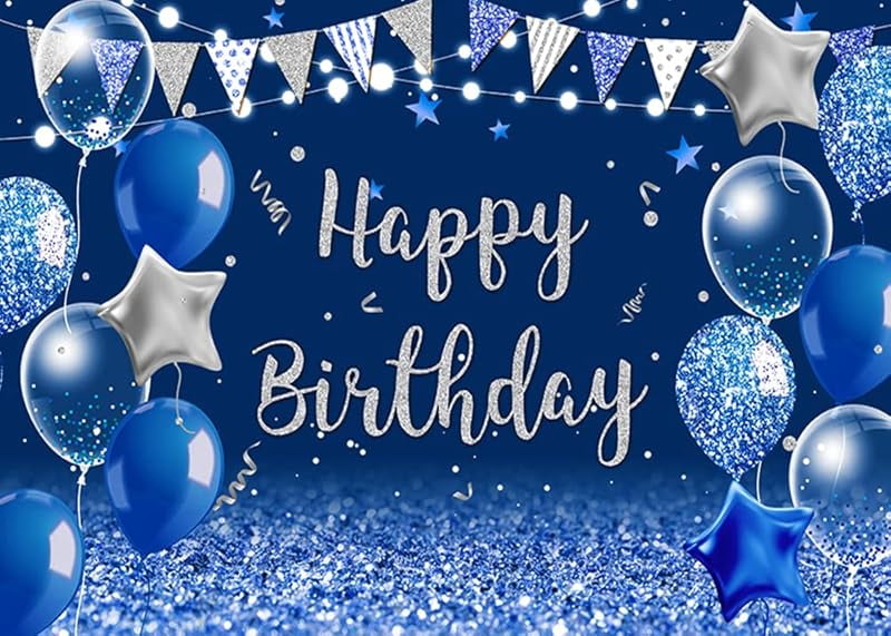 Royal Blue Happy Birthday Backdrop Silver Blue Balloons Birthday ...